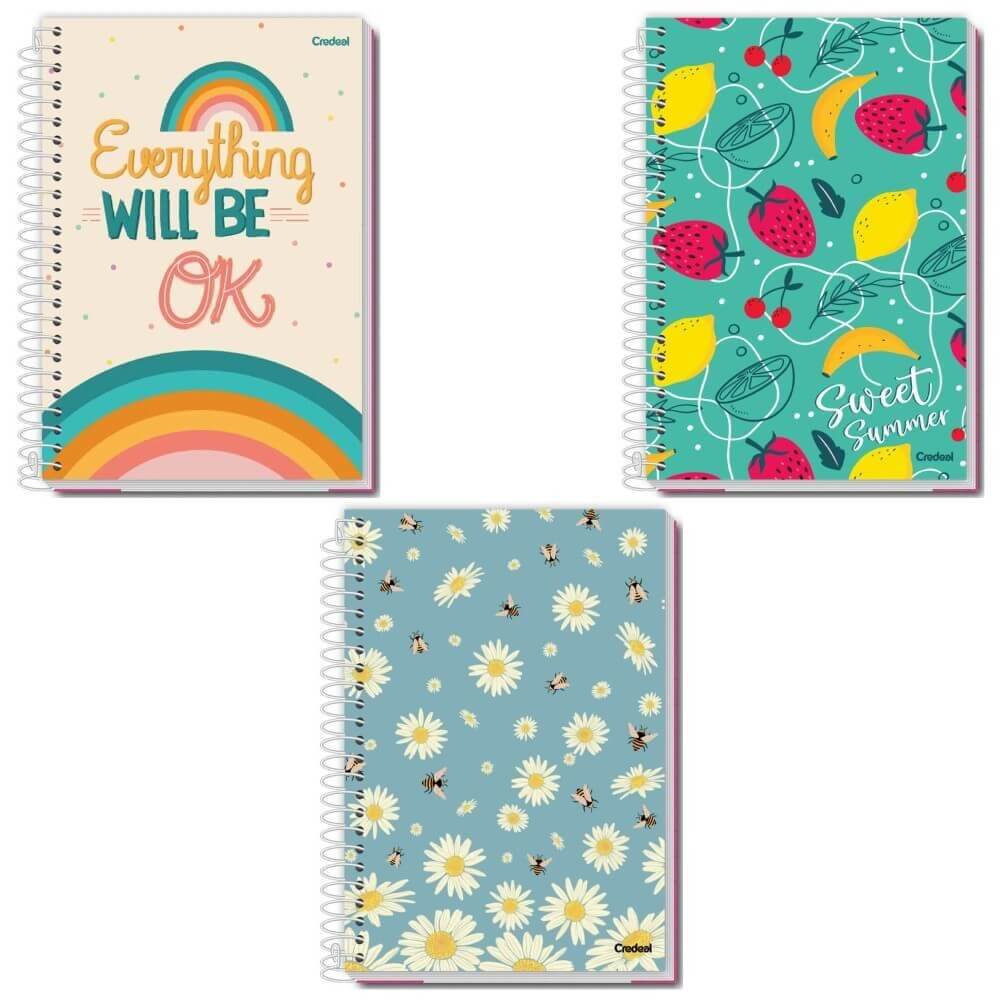 Kit 3 Caderno Credeal My Collection 10 Matérias Capa Dura Espiral 200